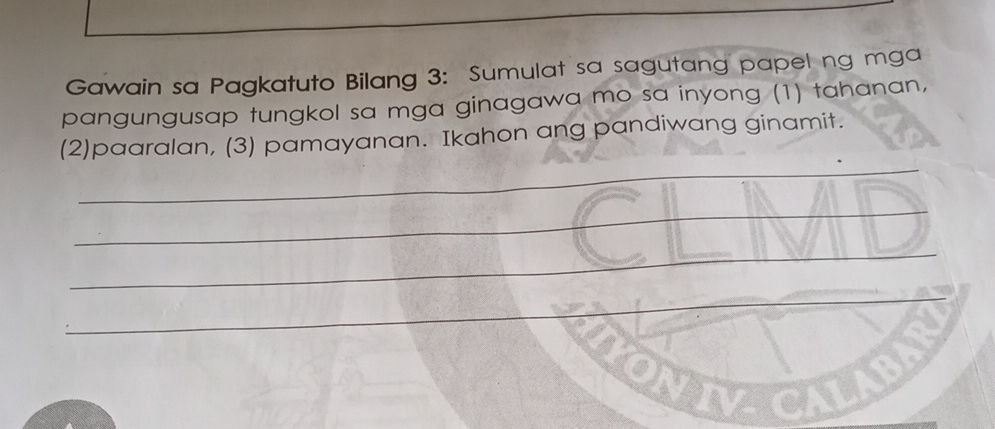 Gawain sa Pagkatuto Bilang 3: Sumulat sa | StudyX