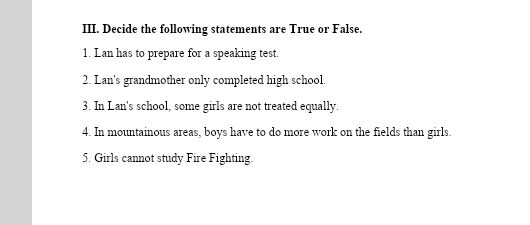 III. Decide the following statements are | StudyX