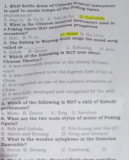 1. What kettle drum of Chinese musical | StudyX
