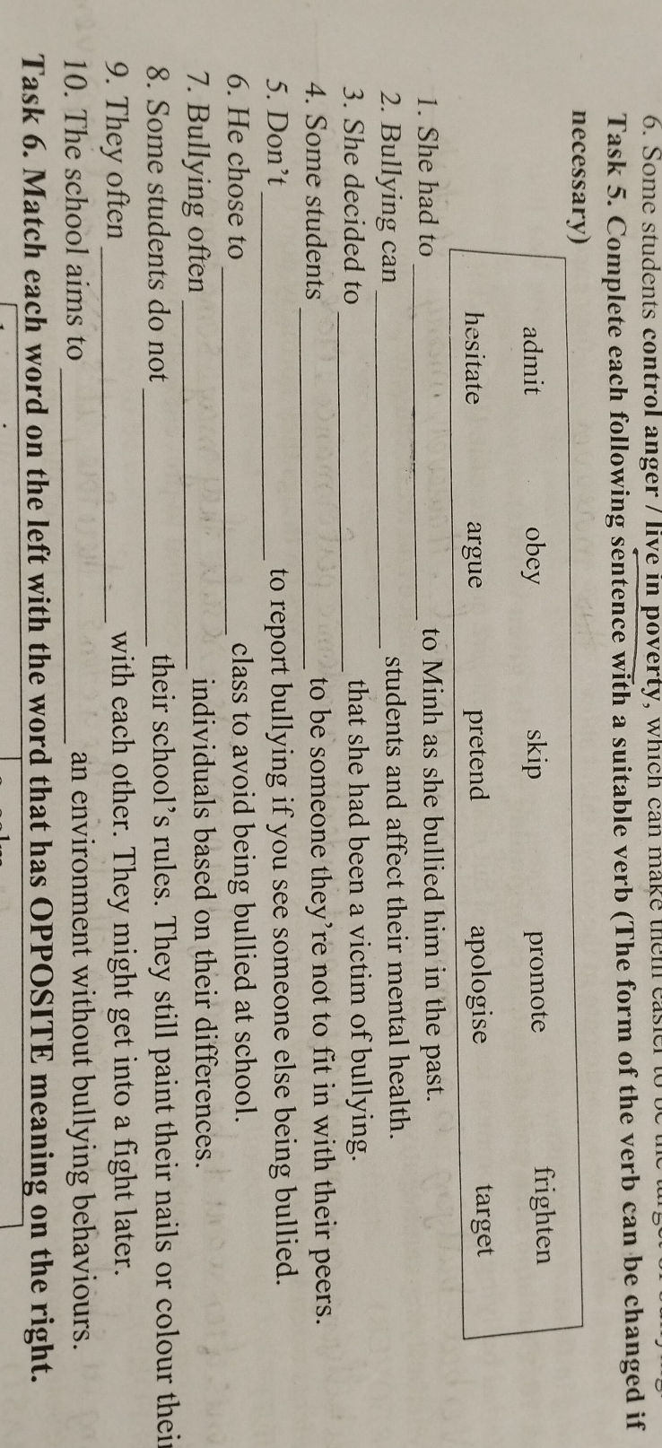 Task 5. Complete each following sentence | StudyX