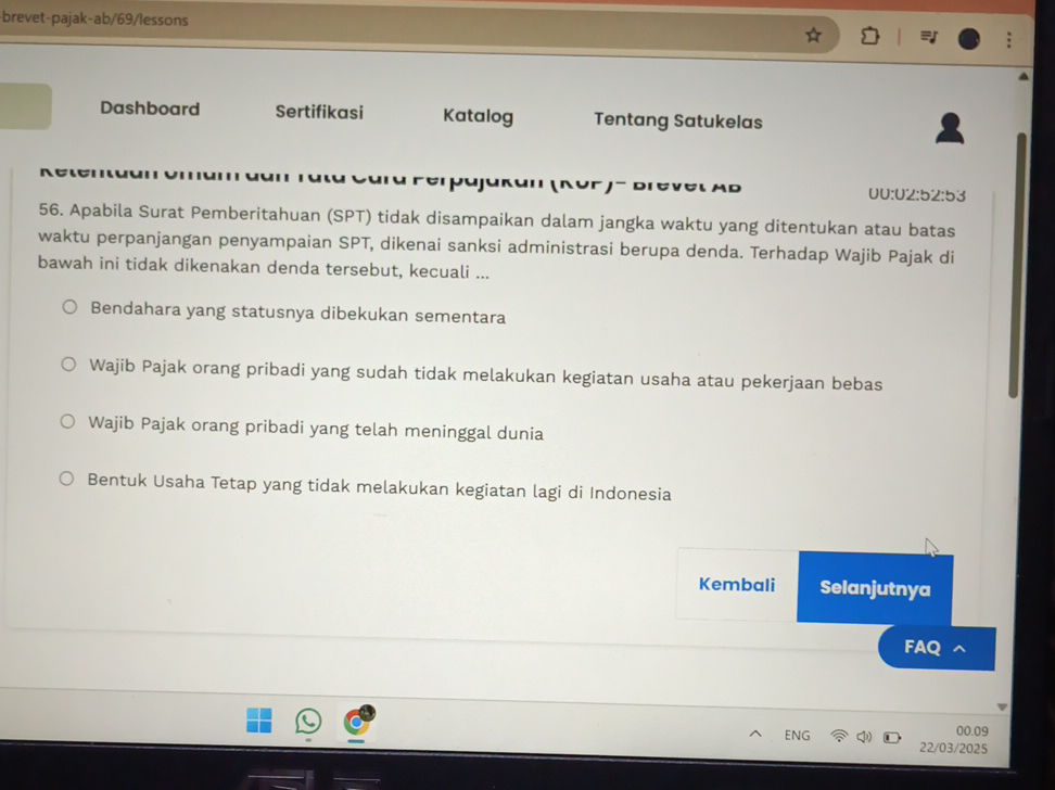 56. Apabila Surat Pemberitahuan (SPT) tidak | StudyX