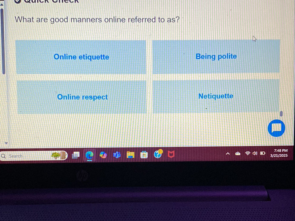 What are good manners online referred to as? | StudyX