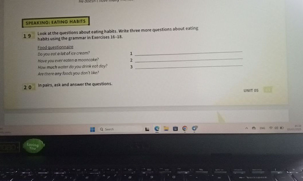 Look at the questions about eating habits. | StudyX