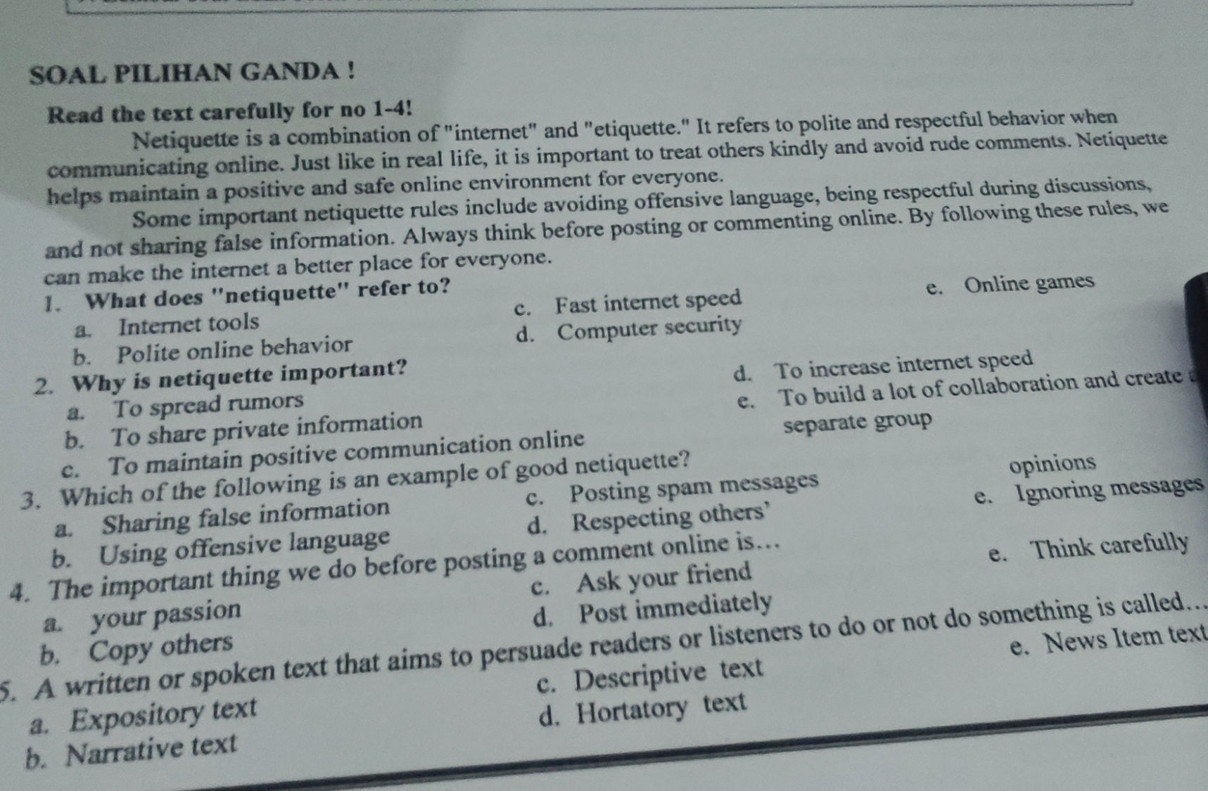 SOAL PILIHAN GANDA! Read the text carefully | StudyX