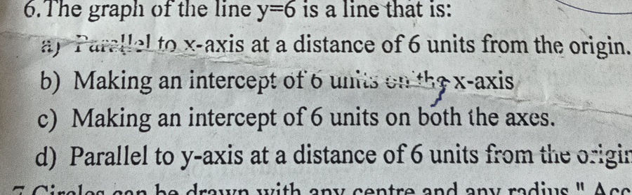 6. The graph of the line y=6 is a line that | StudyX