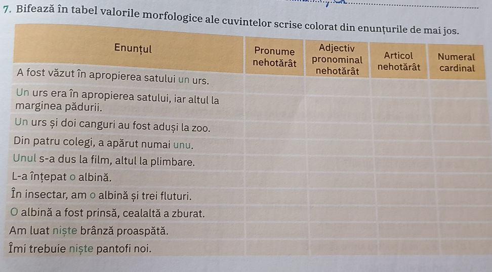 7. Bifează în tabel valorile morfologice ale | StudyX