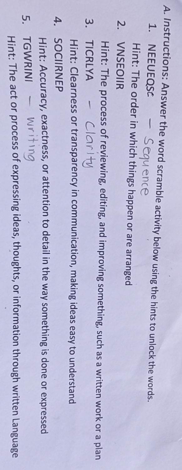 A. Instructions: Answer the word scramble | StudyX