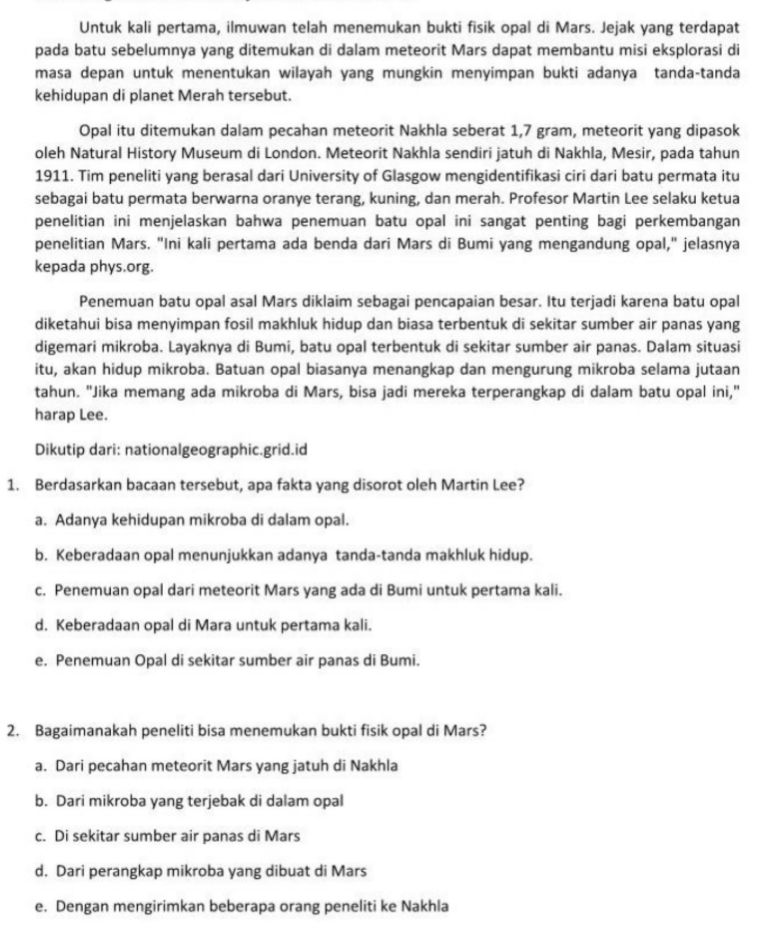 1. Berdasarkan bacaan tersebut, apa fakta | StudyX