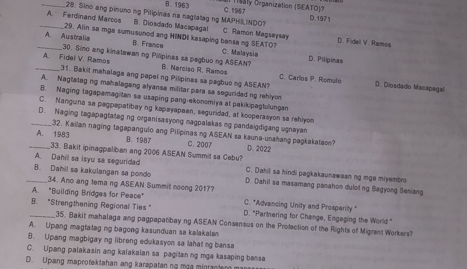 28. Sino ang pinuno ng Pilipinas na nagtatag | StudyX