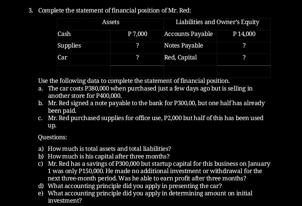 3. Complete the statement of financial | StudyX