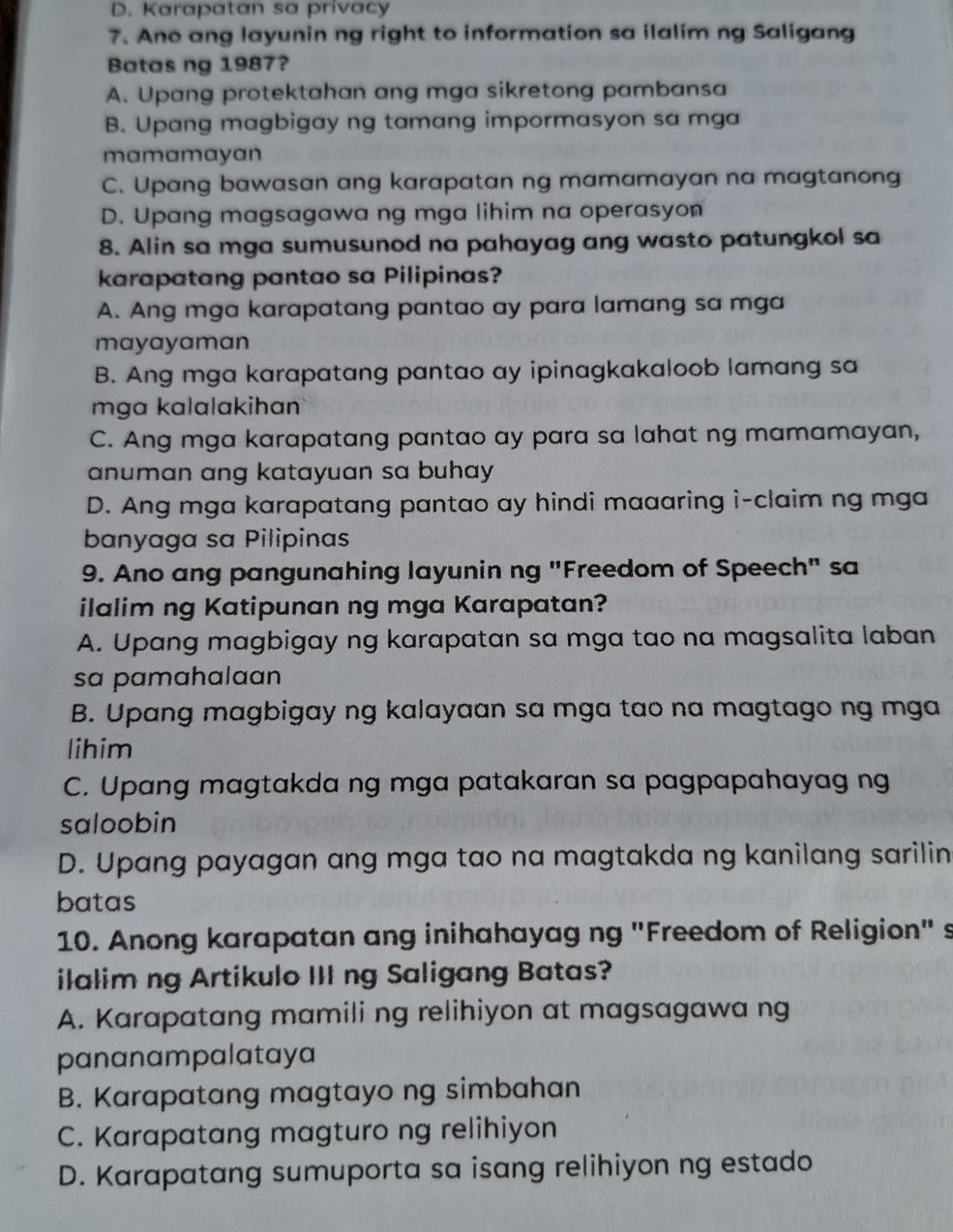 7. Ano ang layunin ng right to information | StudyX