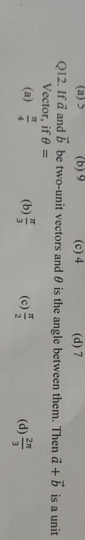 Q12. If ${a}$ and ${b}$ be two-unit vectors | StudyX