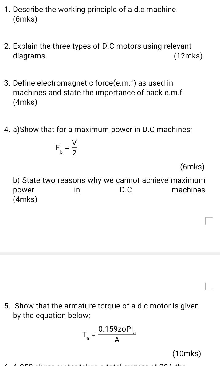 1. Describe the working principle of a d.c | StudyX