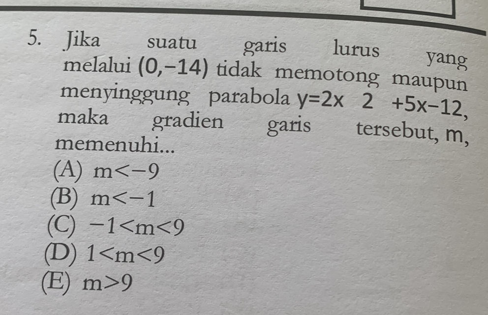 5. Jika suatu garis lurus yang melalui (0, | StudyX