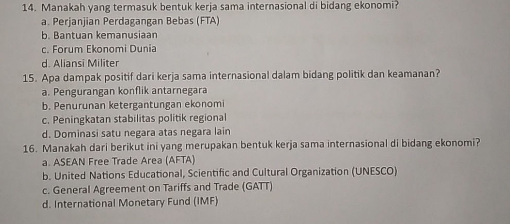 14. Manakah yang termasuk bentuk kerja sama | StudyX