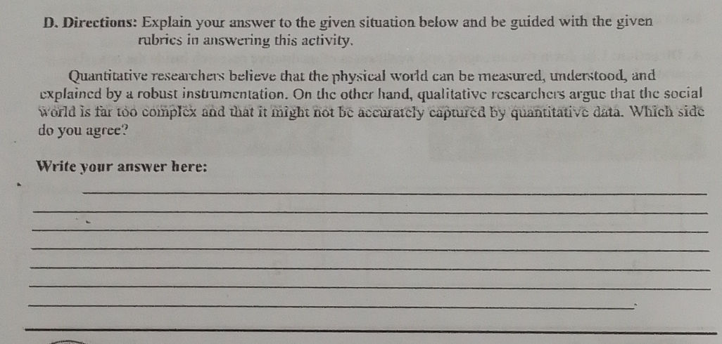 D. Directions: Explain your answer to the | StudyX