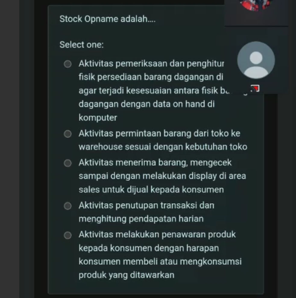 Stock Opname adalah.... Select one: • | StudyX