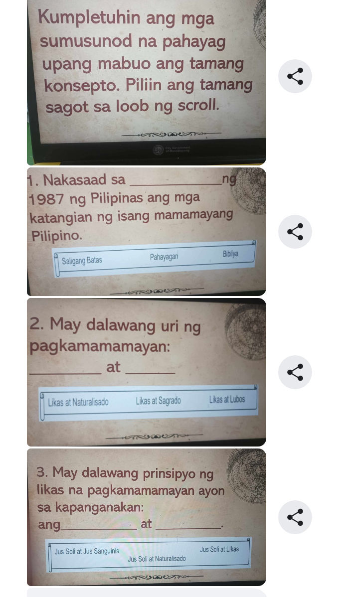 Kumpletuhin ang mga sumusunod na pahayag | StudyX