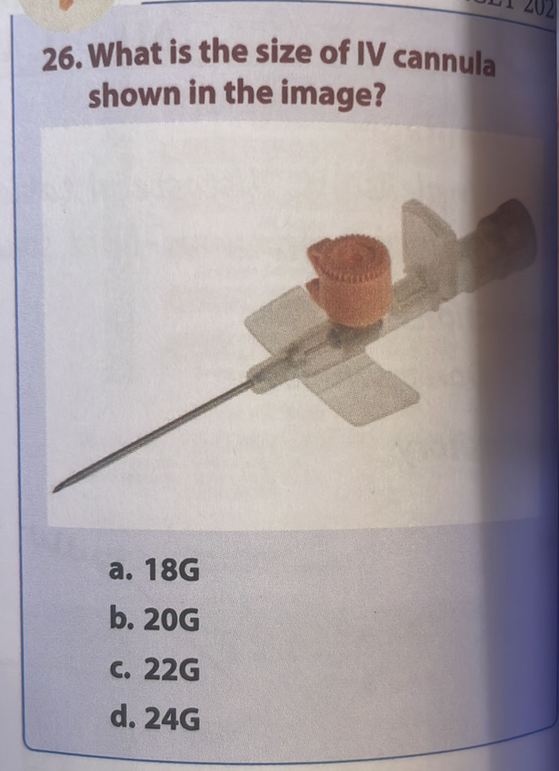 26. What is the size of IV cannula shown in | StudyX