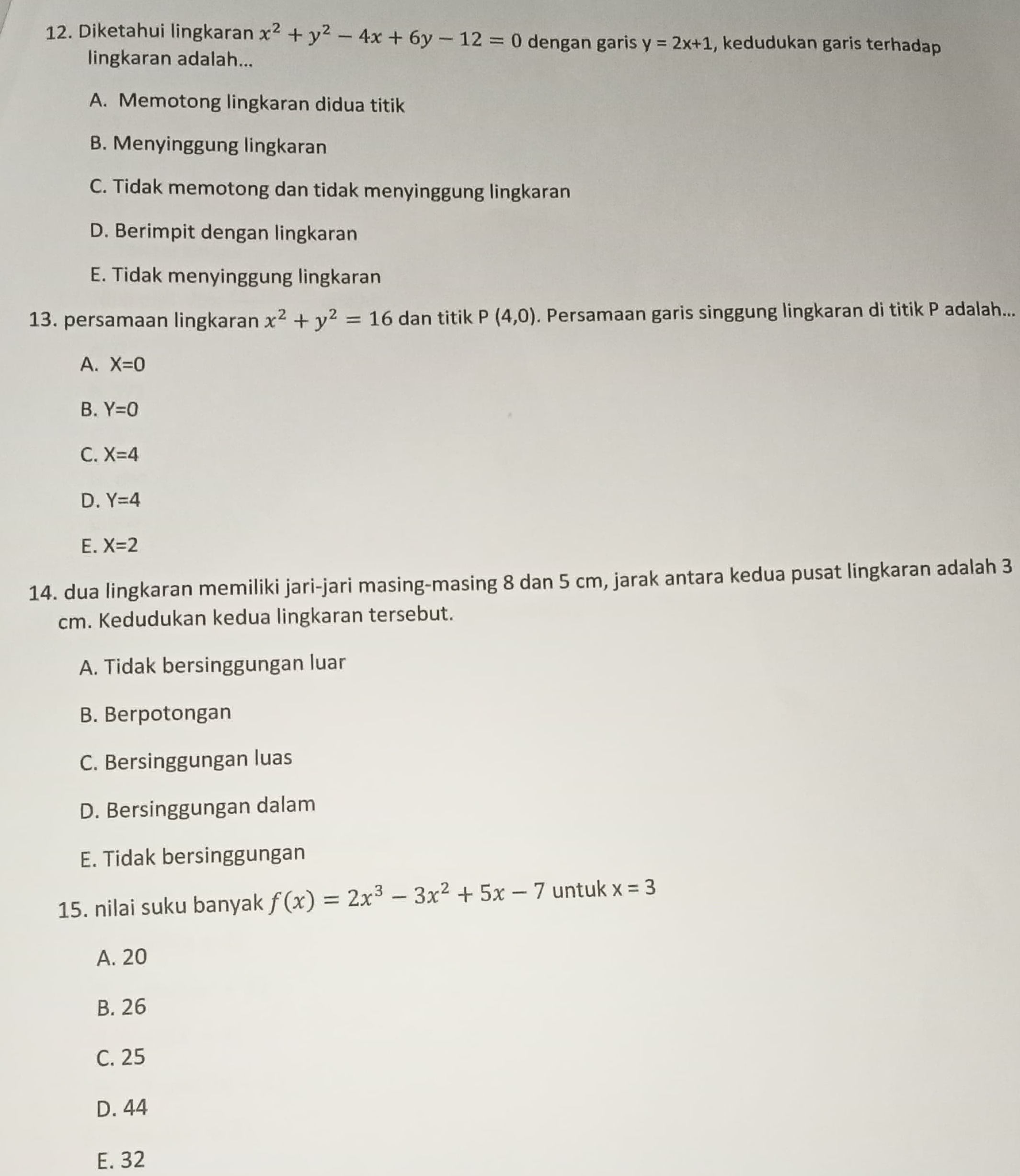 12. Diketahui lingkaran $x^2 + y^2 - 4x + 6y | StudyX