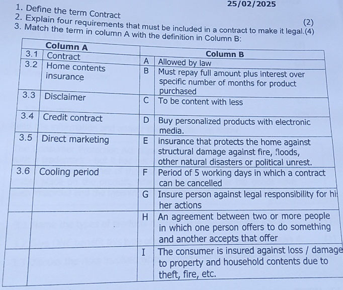 1. Define the term Contract 2. Explain four | StudyX
