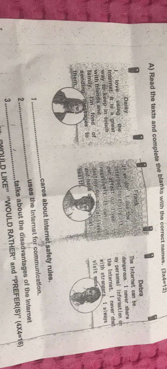 A) Read the texts and complete the blanks | StudyX