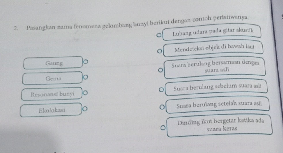 2. Pasangkan nama fenomena gelombang bunyi | StudyX