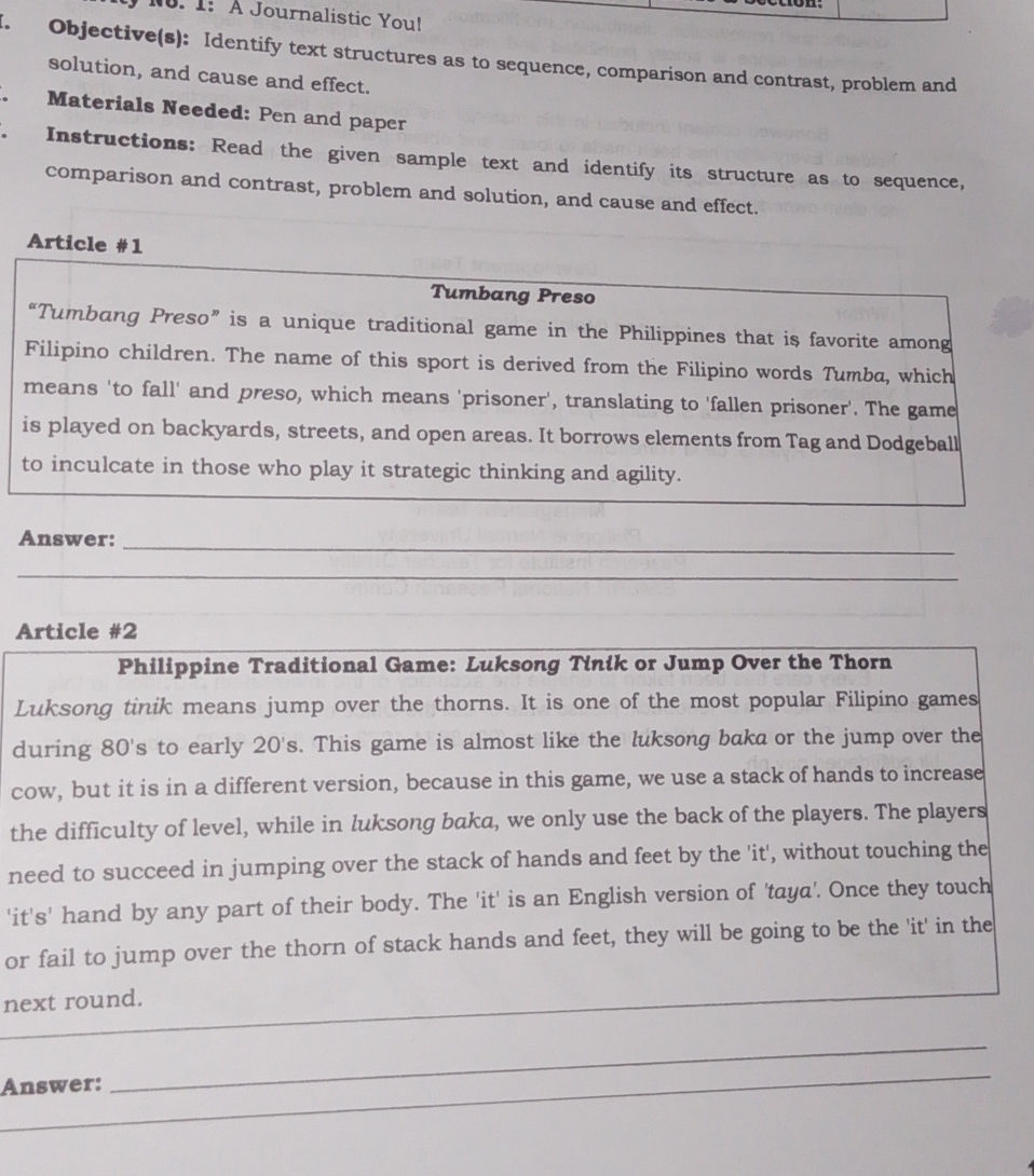 Objective(s): Identify text structures as to | StudyX