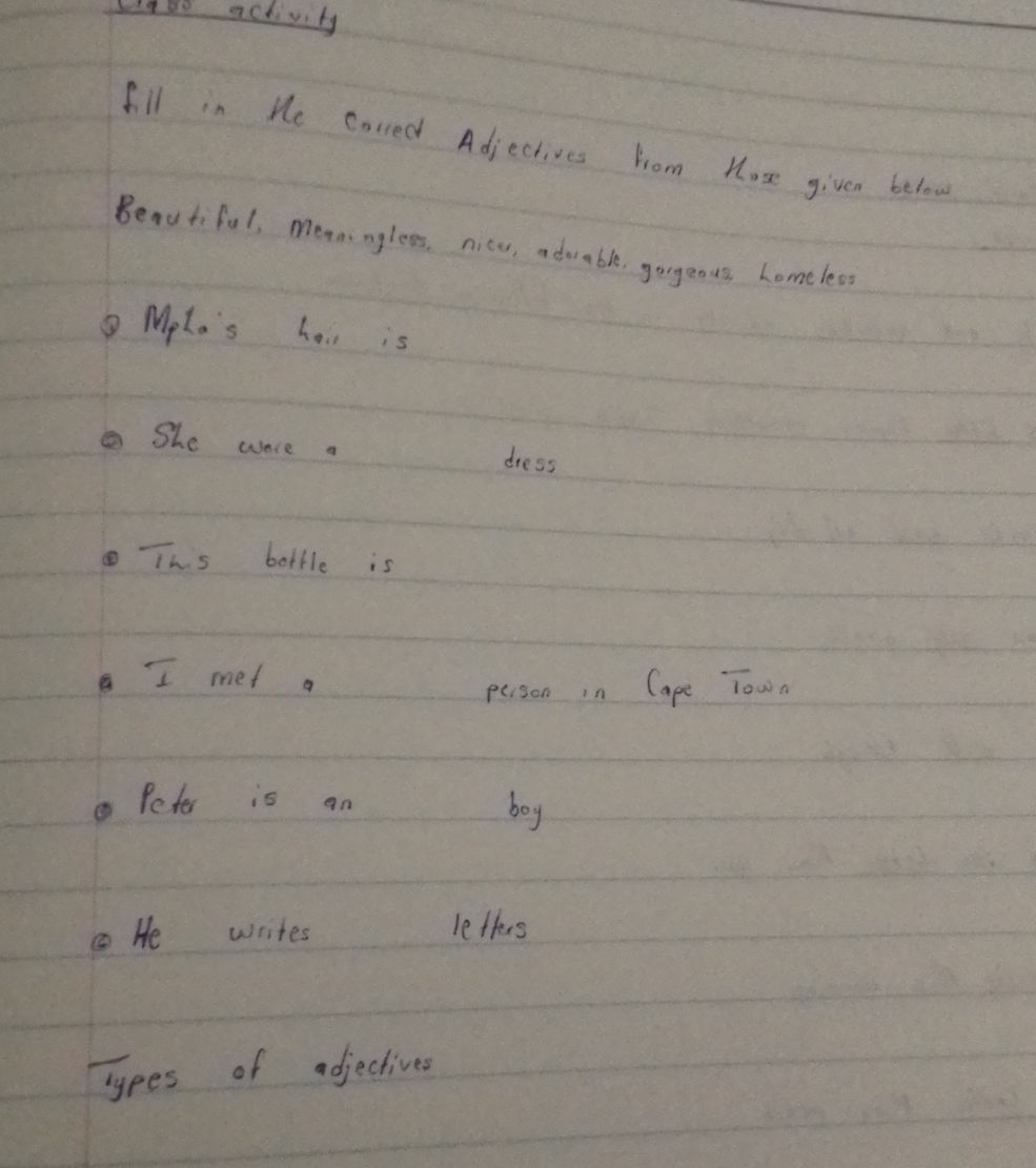 Fill in the correct adjectives from those | StudyX
