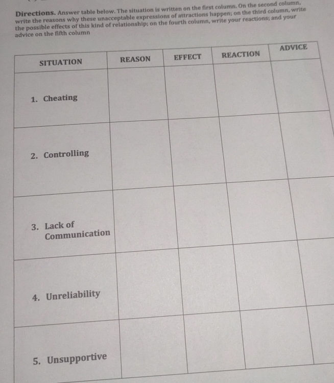 Directions. Answer table below. The | StudyX