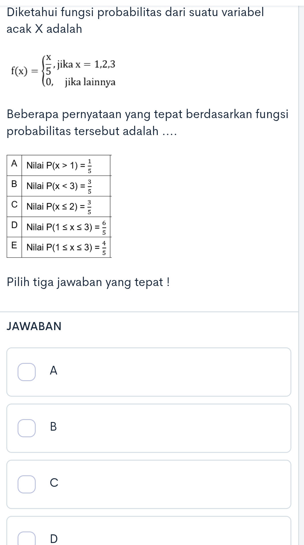 Diketahui fungsi probabilitas dari suatu | StudyX