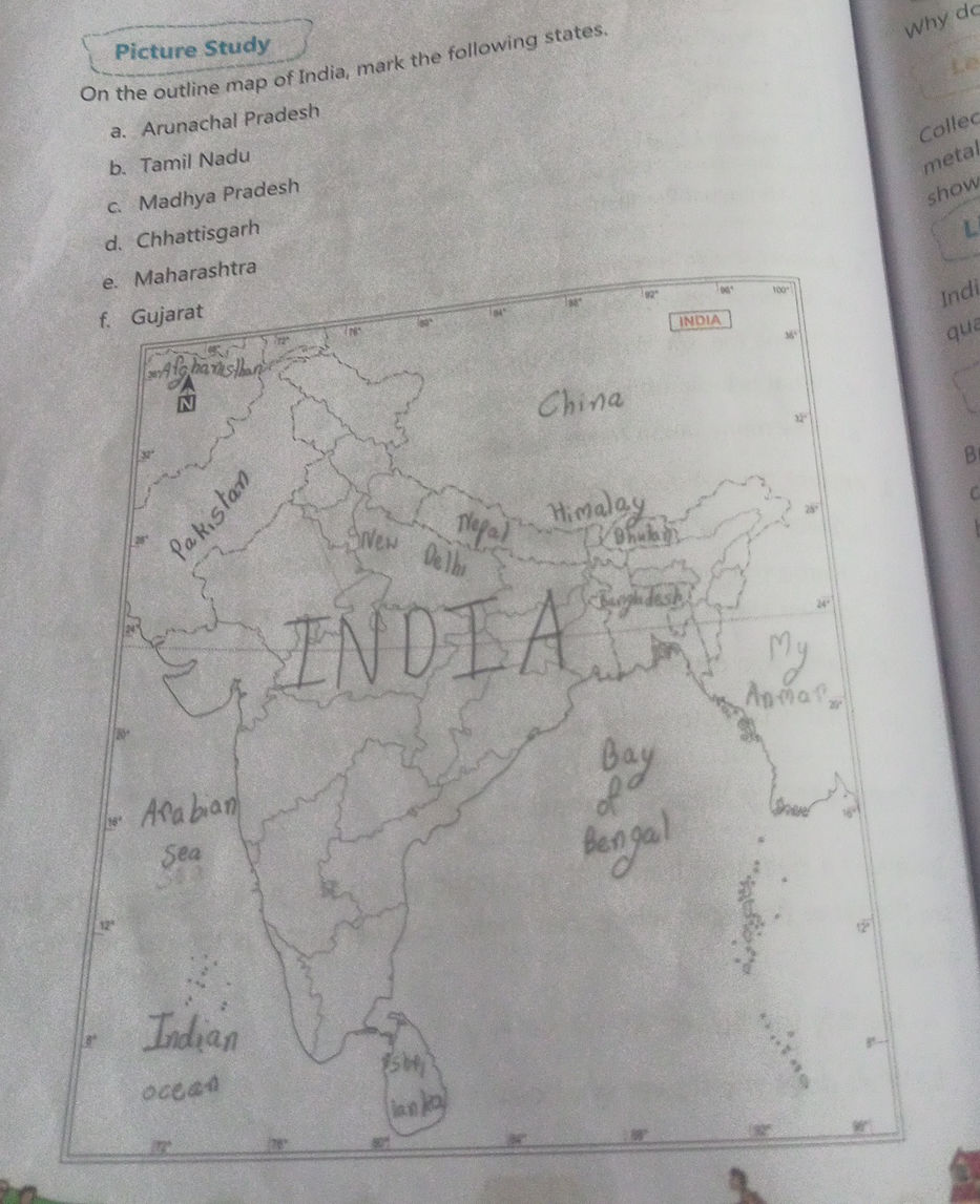 Picture Study On the outline map of India, | StudyX