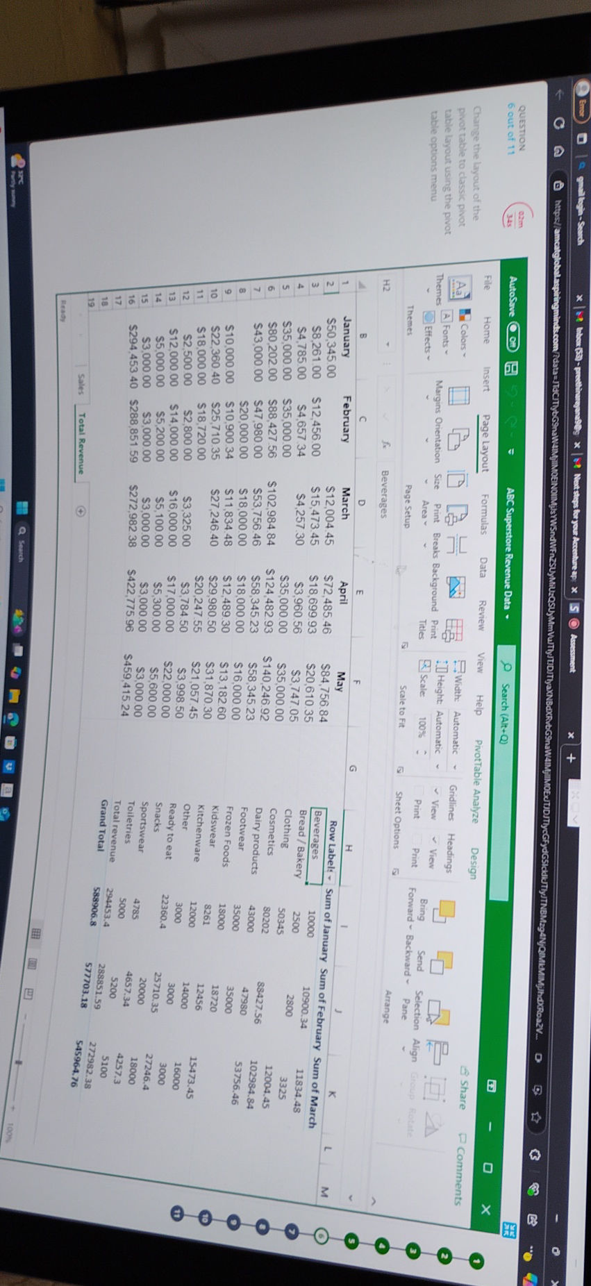 Change the layout of the pivot table to | StudyX