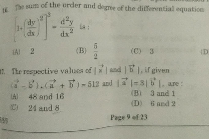 The sum of the order and degree of the