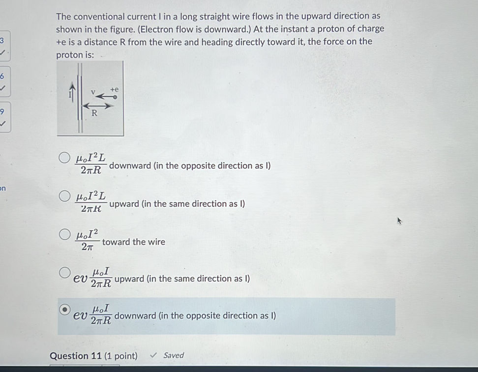 The conventional current I in a long | StudyX
