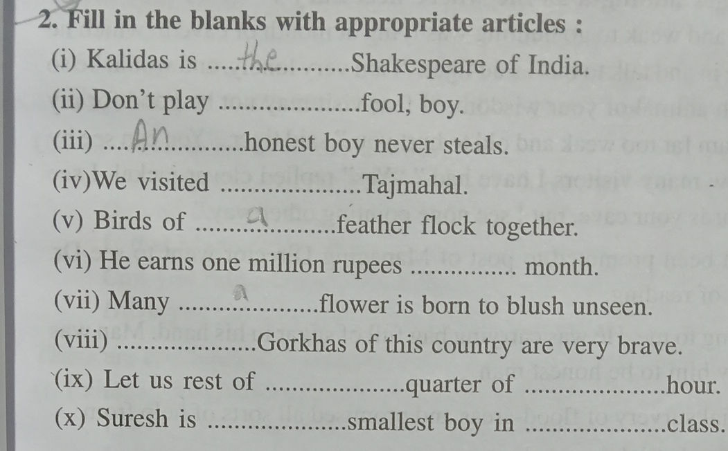 2. Fill in the blanks with appropriate | StudyX