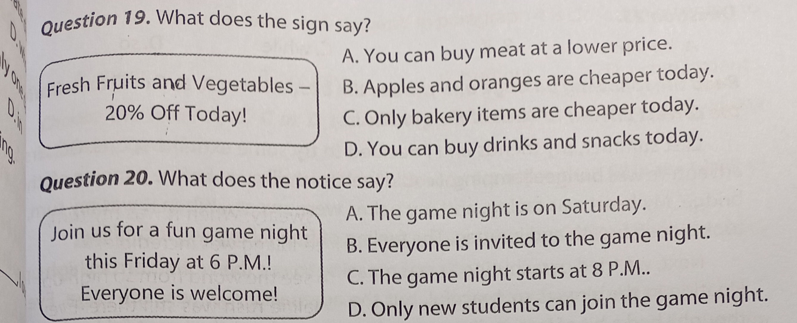 Question 19. What does the sign say? Fresh | StudyX