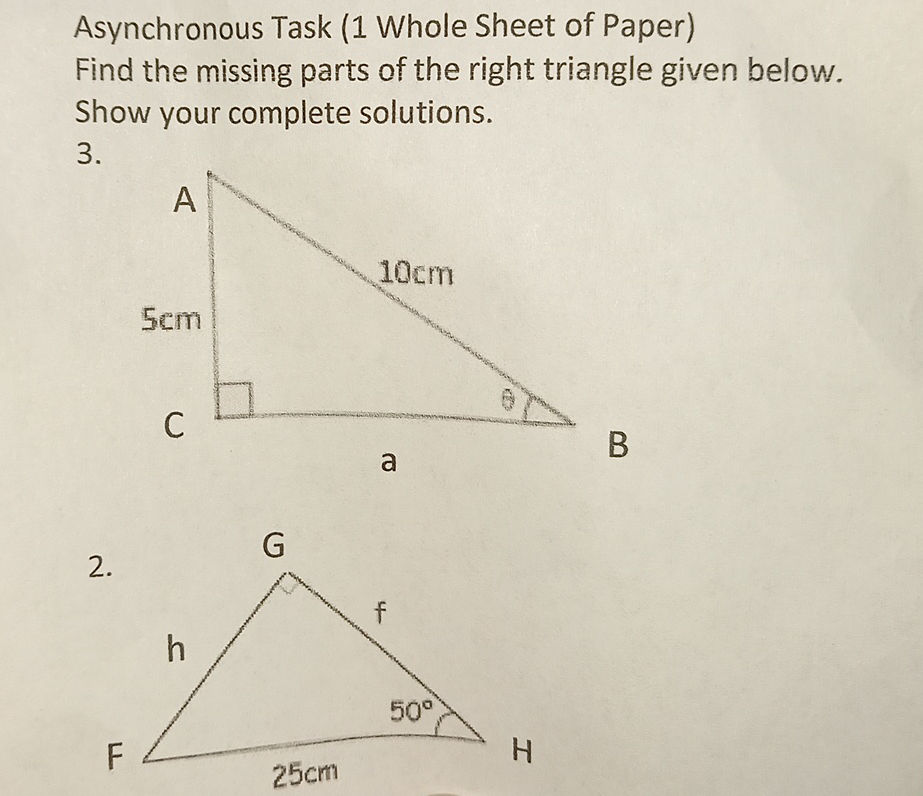Find the missing parts of the right triangle | StudyX