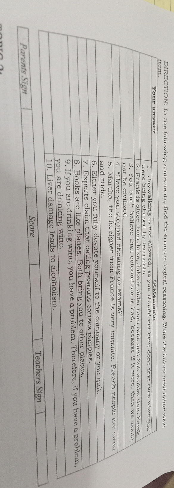 DIRECTION: In the following statements, find | StudyX