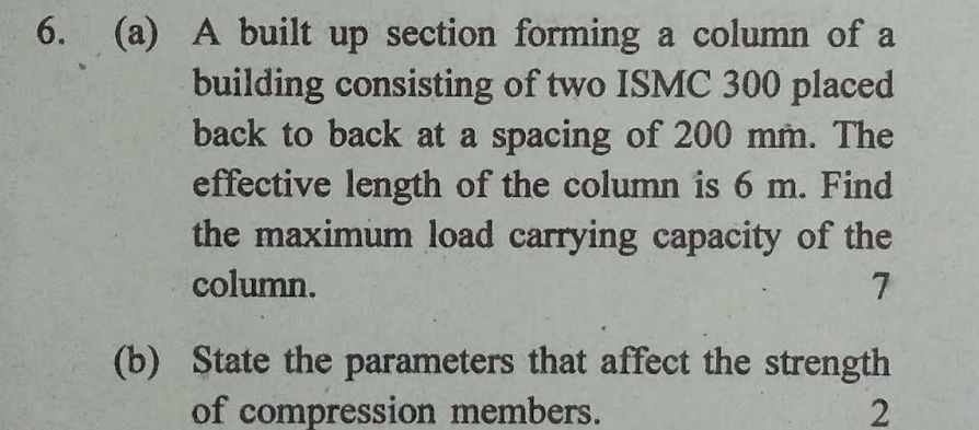 6. (a) A built up section forming a column | StudyX