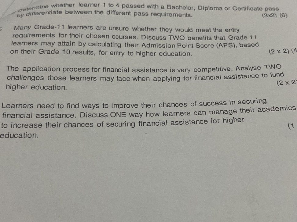 Determine whether learner 1 to 4 passed with | StudyX