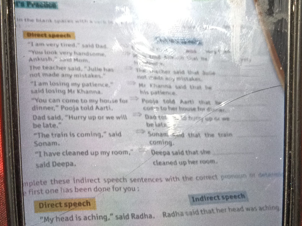 Complete these indirect speech sentences | StudyX