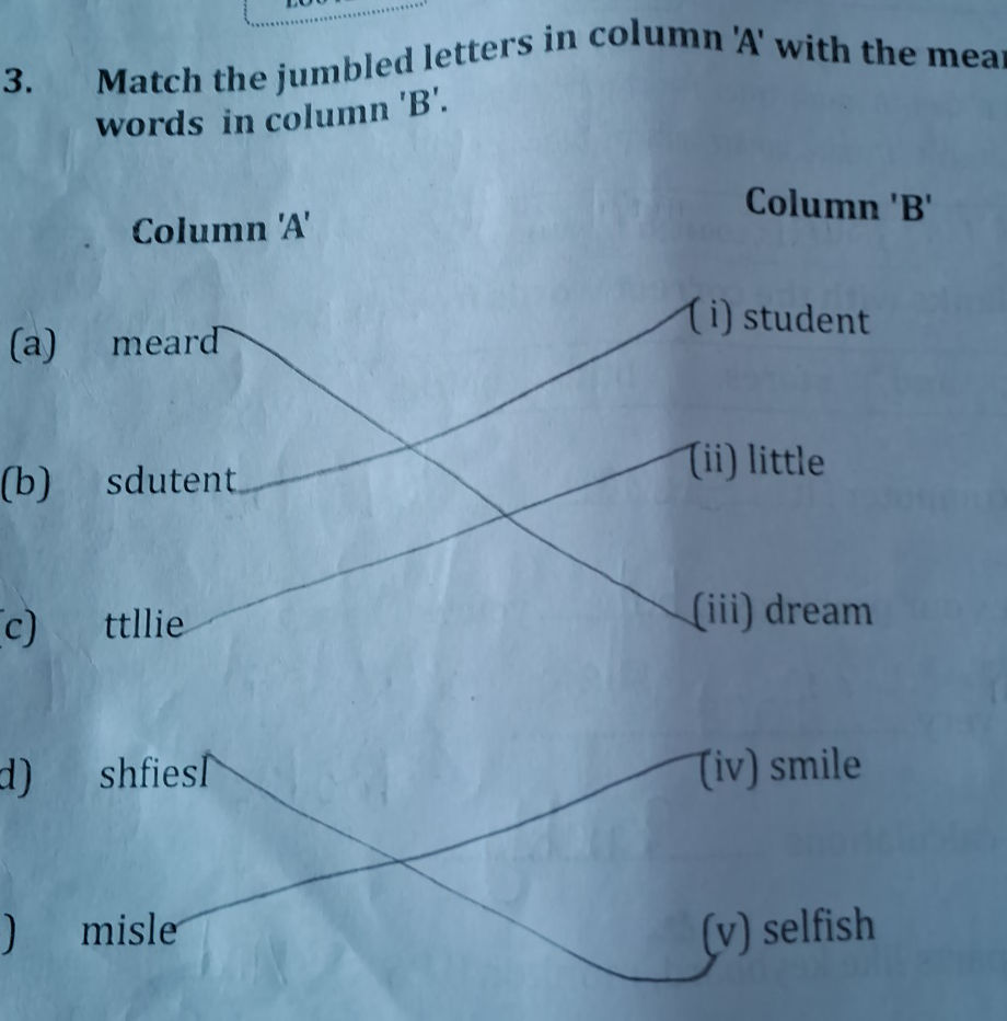 3. Match the jumbled letters in column 'A' | StudyX