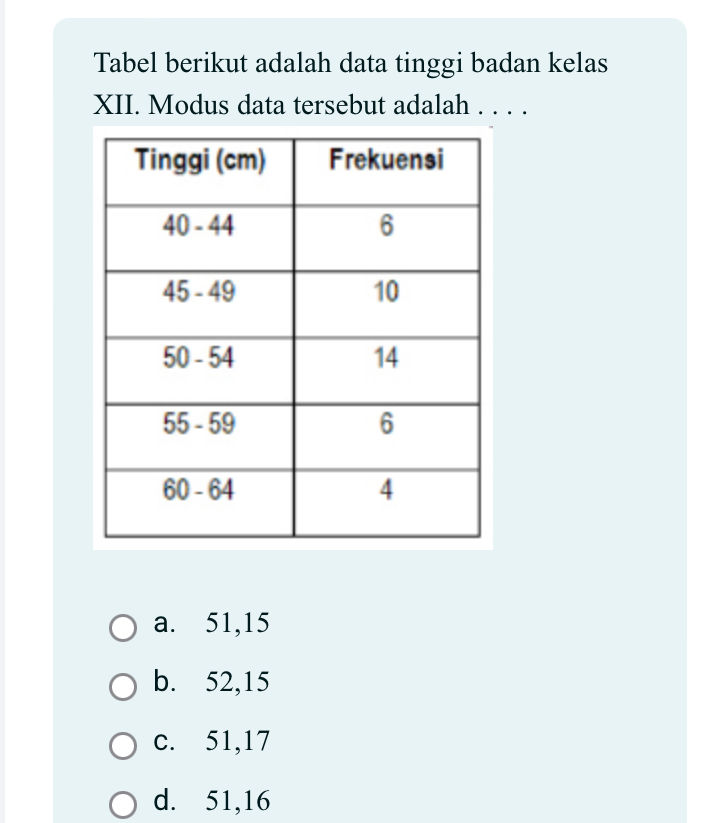 Tabel berikut adalah data tinggi badan kelas | StudyX