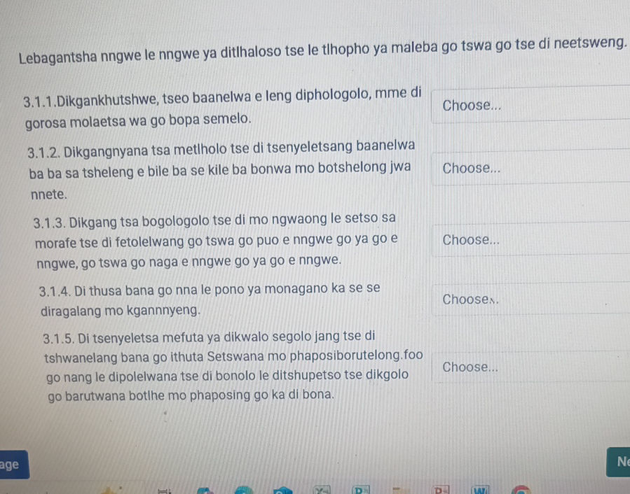 Lebagantsha nngwe le nngwe ya ditlhaloso tse | StudyX