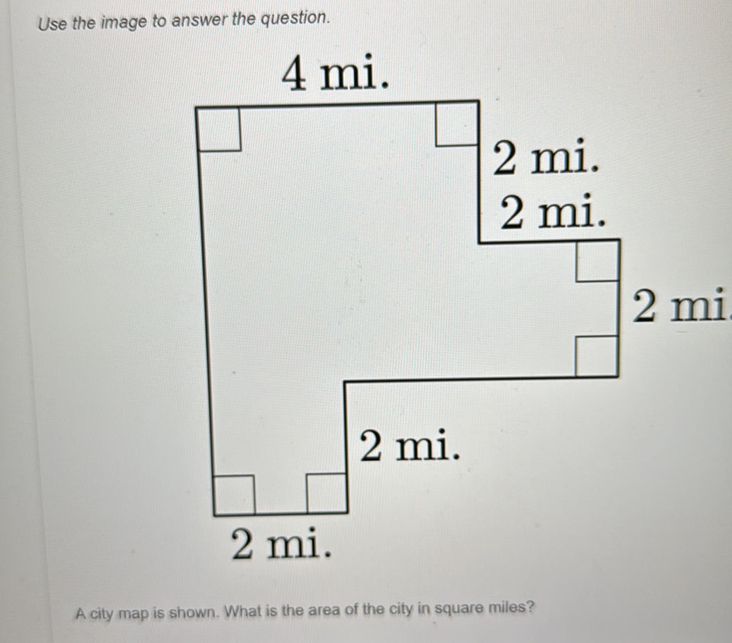 A city map is shown. What is the area of the