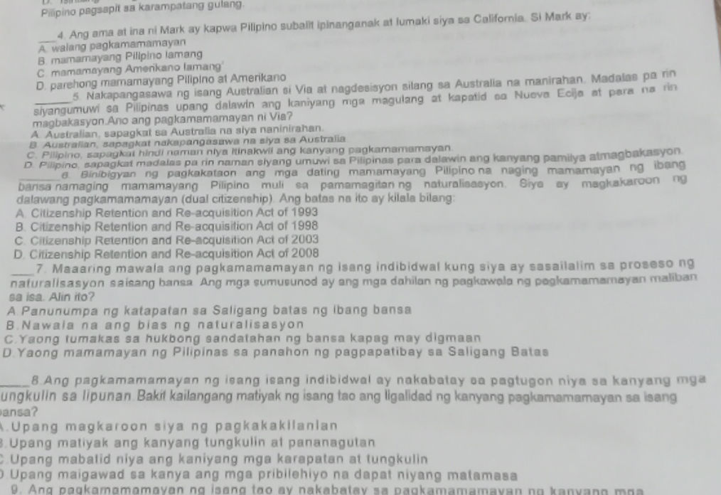 4. Ang ama at ina ni Mark ay kapwa Pilipino | StudyX