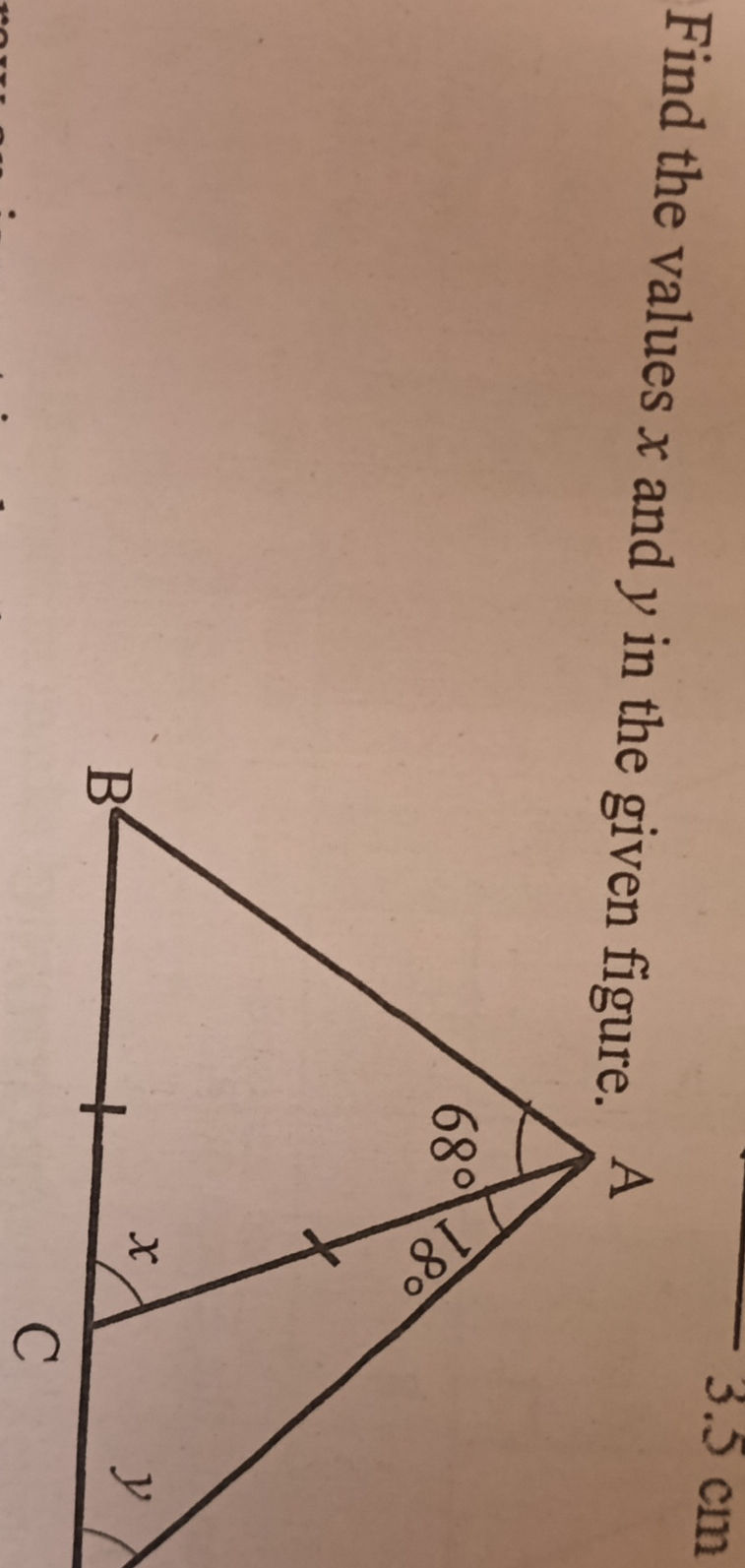 Find the values x and y in the given figure. | StudyX