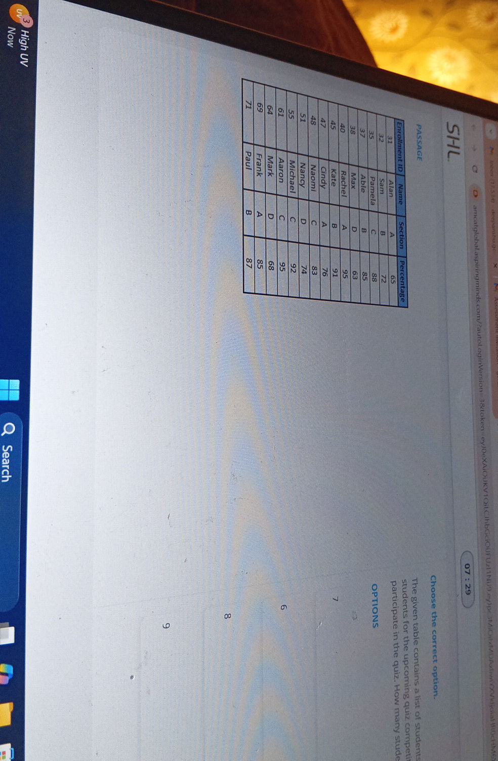 The given table contains a list of students | StudyX