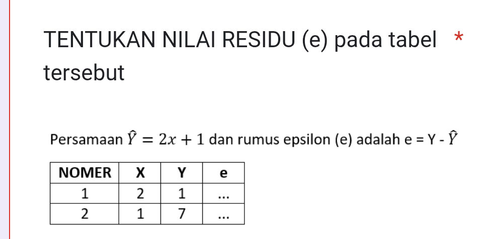 TENTUKAN NILAI RESIDU (e) pada tabel | StudyX